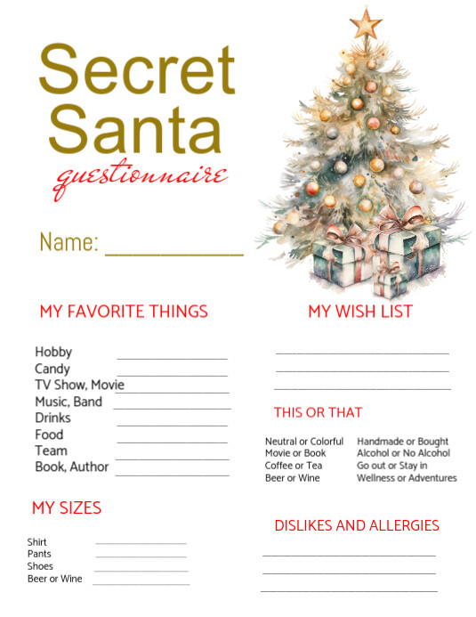 Copy of Secret Santa Questionnaire WishList Flyer (us Letter ...