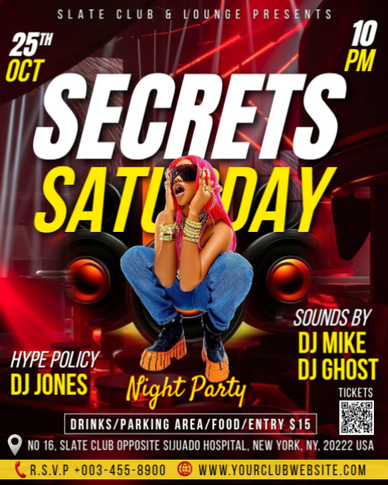 Plantilla de Secret Saturday Club Party Flyer Instagram Portrait ...