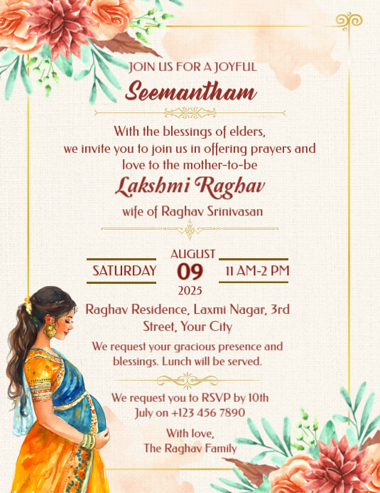 Seemantham Ceremony Invitation Flyer Template | PosterMyWall