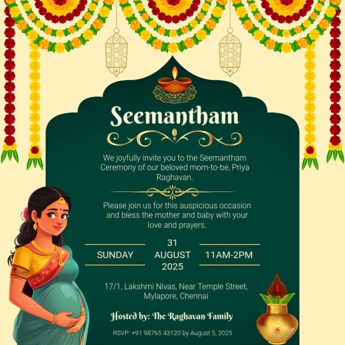 Seemantham Ceremony Invitation Post Template | PosterMyWall