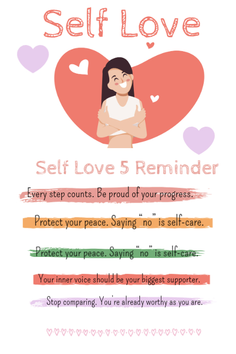 Self love 5 reminder post design template | PosterMyWall