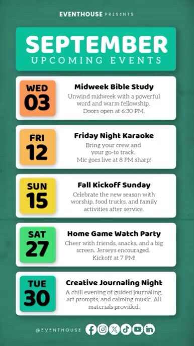 September Event Schedule Calendar Template Vertical Instagram Reel ...