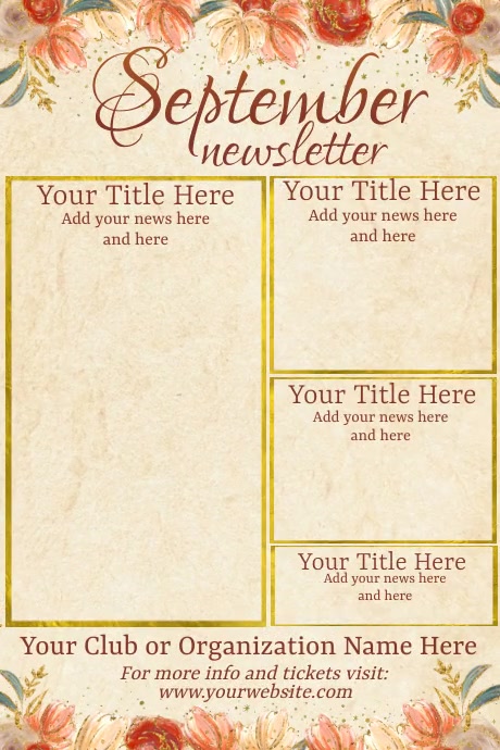 September Newsletter Floral Glitter Template | PosterMyWall