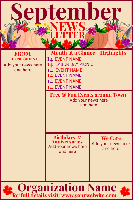 September Newsletter template with Pumpkins | PosterMyWall