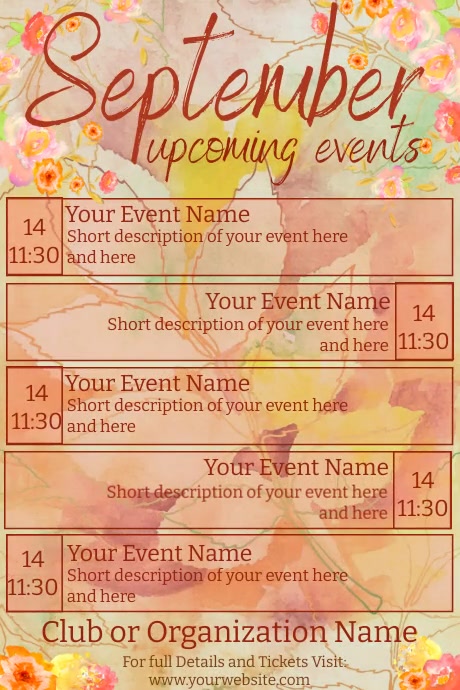 September Upcoming Events Calendar Template | PosterMyWall