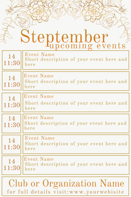 September Upcoming Events Calendar Template | PosterMyWall