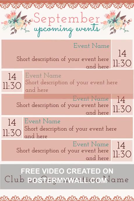 September Upcoming Events Calendar Template | PosterMyWall
