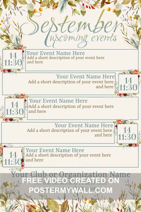 September Upcoming Events Calendar Template | PosterMyWall