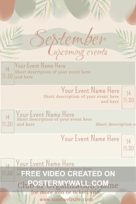 September Upcoming Events Calendar Template | PosterMyWall