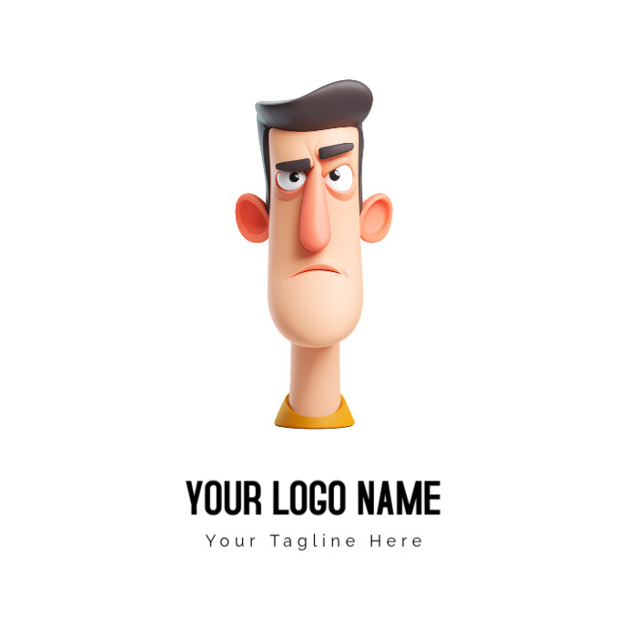 Serious Cartoon Face Illustration Logo Template | PosterMyWall