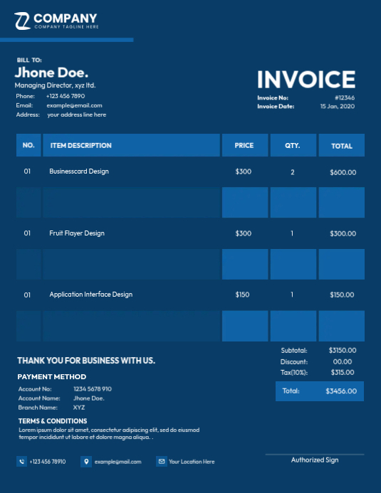 Service Invoice Blue Design Template | PosterMyWall
