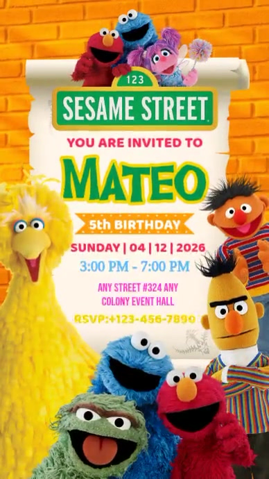 Plantilla de sesame-street-birthday-party-card | PosterMyWall
