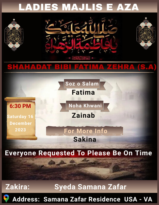 SHAHADAT BIBI FATIMA ZEHRA (S.A) Template | PosterMyWall
