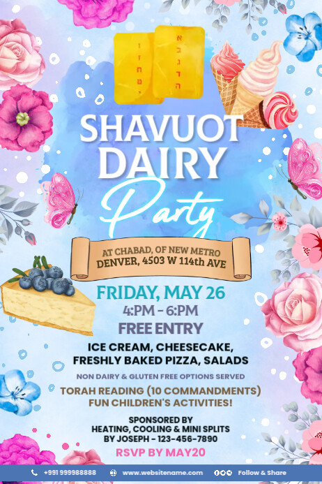 Shavuot Dairy Party Poster Template | PosterMyWall