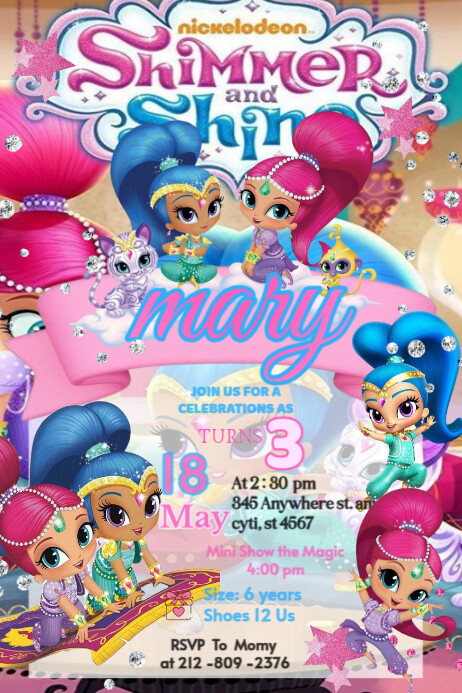 Modèle Shimmer and shine invitation Brithday party temple flayer ...