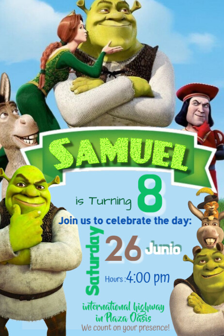 Shrek invitation party temple boy celebration happy Brithday Template ...