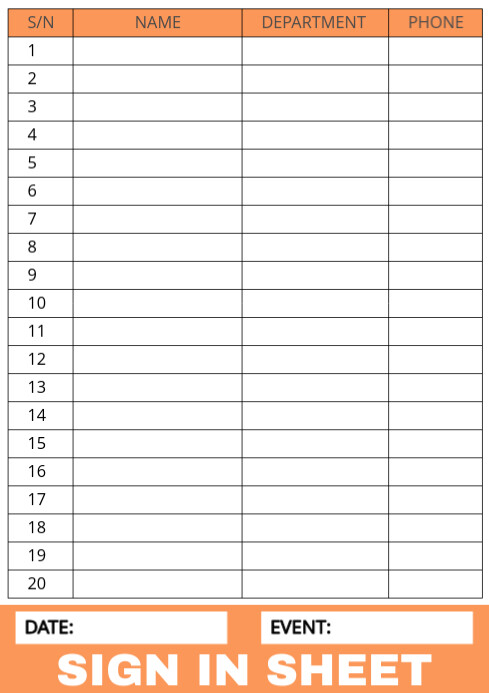 SIGN IN SHEET Templat | PosterMyWall