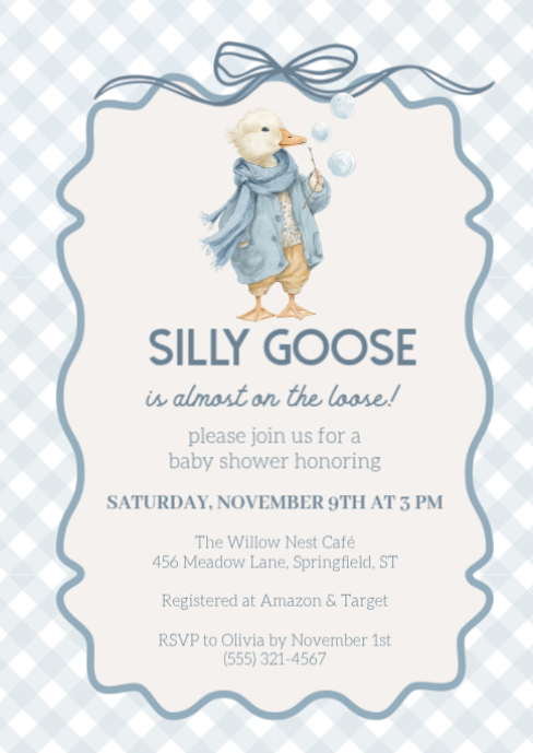 Silly Goose Baby Shower Invitation Template | PosterMyWall