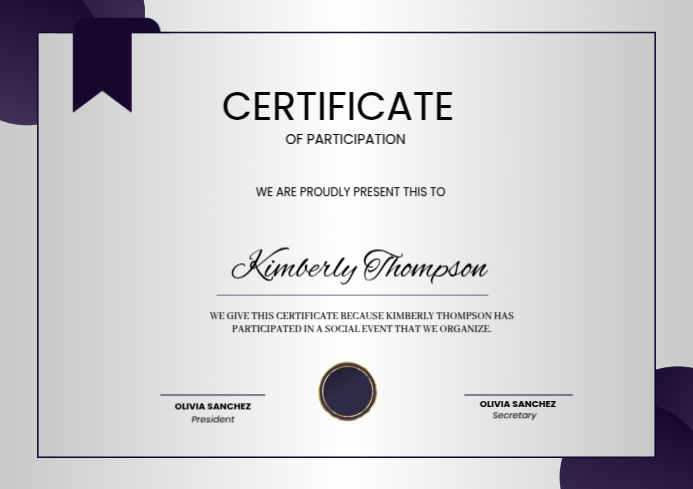 Silver and Purple Elegant Participation Certificate Template | PosterMyWall