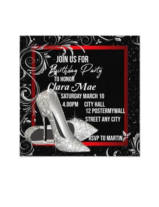 Copy of Silver and Red high heels birthday party invitation | PosterMyWall