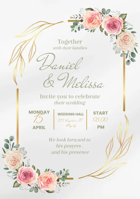 Silver Flower Green Invitation Card Template | PosterMyWall