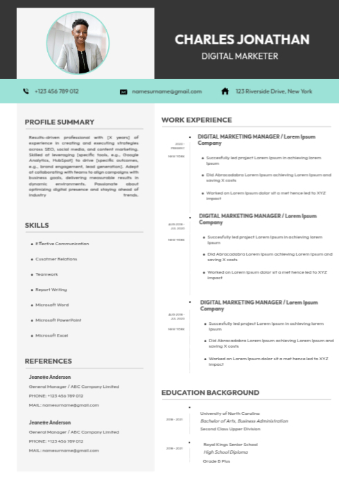Simple 1 page A4 resume pdf Template | PosterMyWall