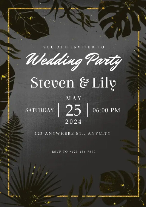 Simple Black Wedding Party Invitation Template | PosterMyWall