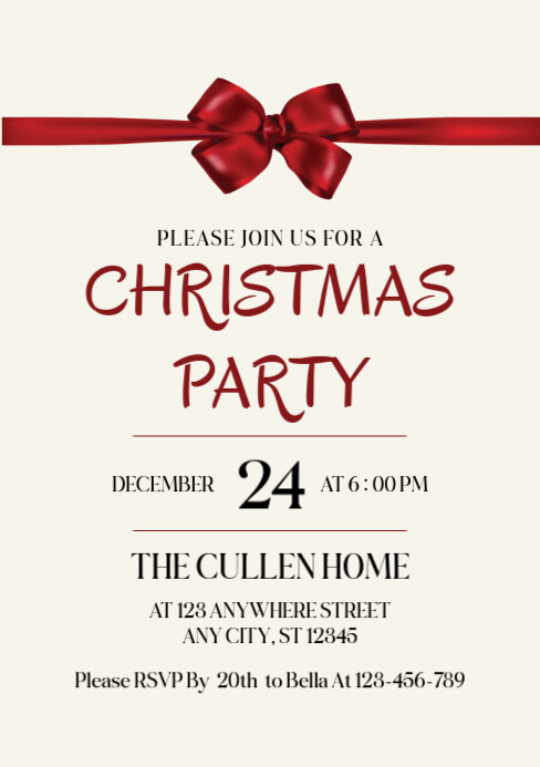 Simple Christmas Party Invitation Card A5 Template | PosterMyWall