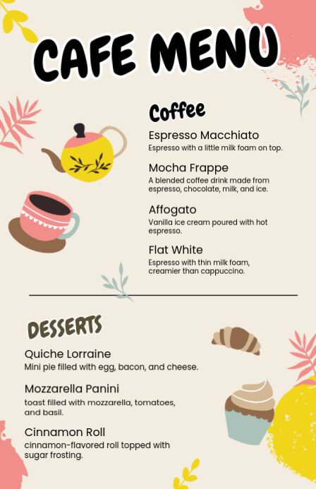 Simple Colorful Cafe Menu Template (Half Page Wide) | PosterMyWall
