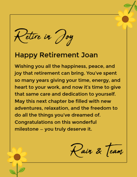 SIMPLE ELEGANT RETIREMENT CARD WITH MESSAGE TEMPLATE | PosterMyWall