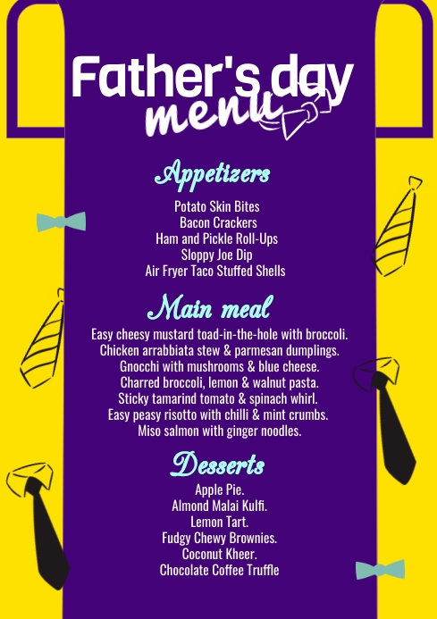 SIMPLE FATHER'S DAY COLORFUL MENU 2023 2024 Template | PosterMyWall