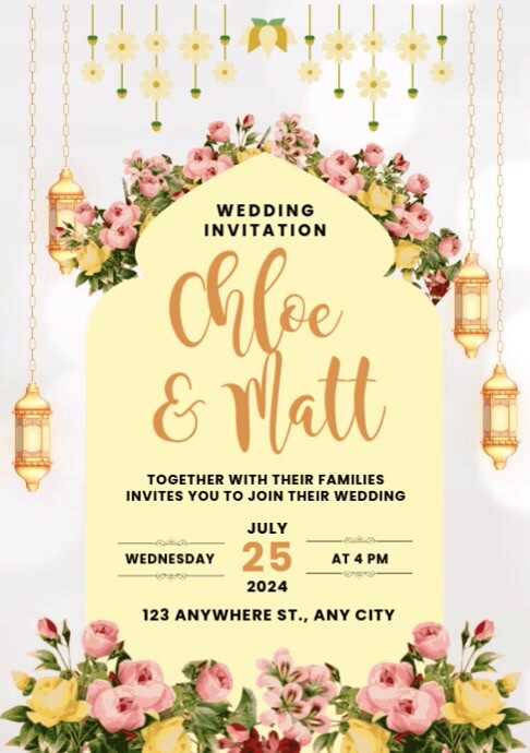 Simple Floral Wedding Invitation Template | PosterMyWall