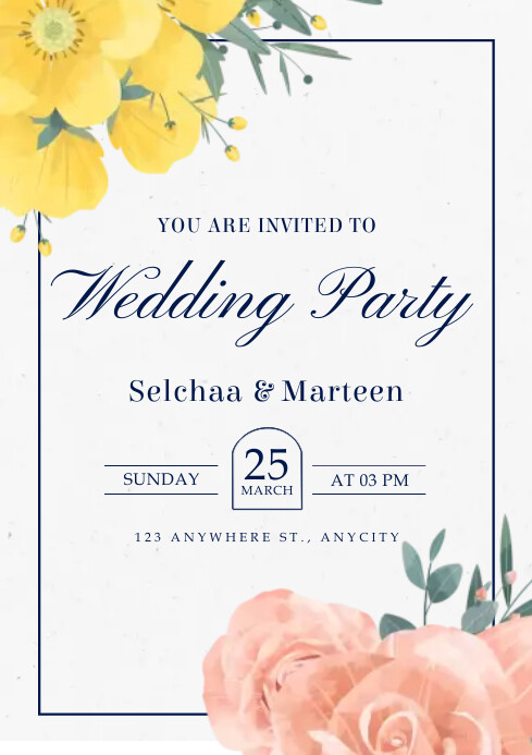 Simple Flower Wedding Invitation Template | PosterMyWall