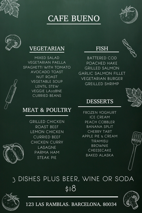 Simple Restaurant Menu Printable Template | PosterMyWall