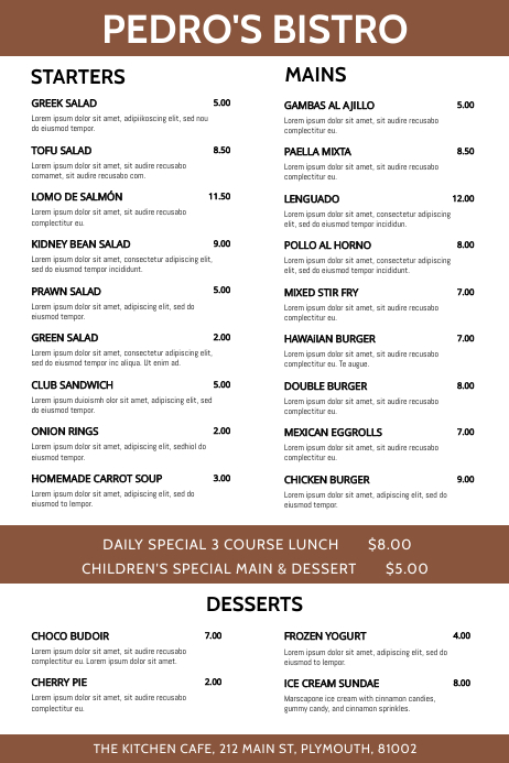Simple Restaurant Menu Template | PosterMyWall