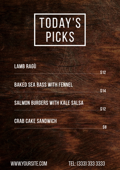 Simple Todays Picks dark wood menu table a4 Template | PosterMyWall