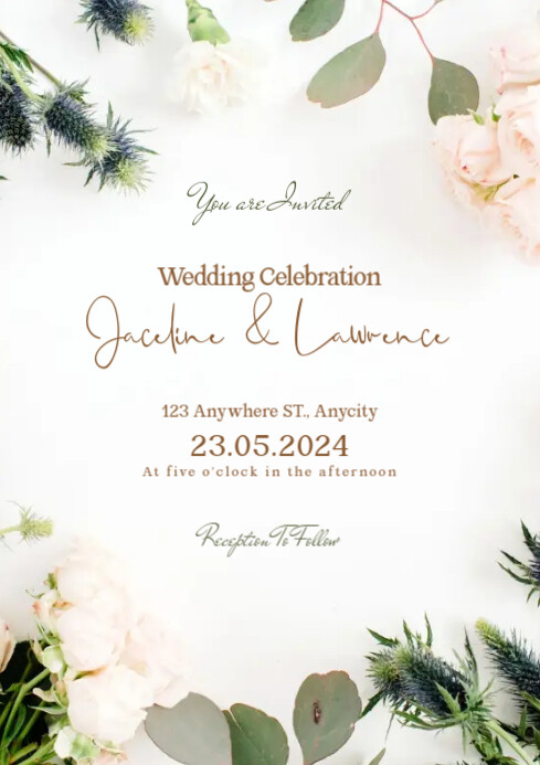 Simple White Floral Wedding Invitation Template | PosterMyWall