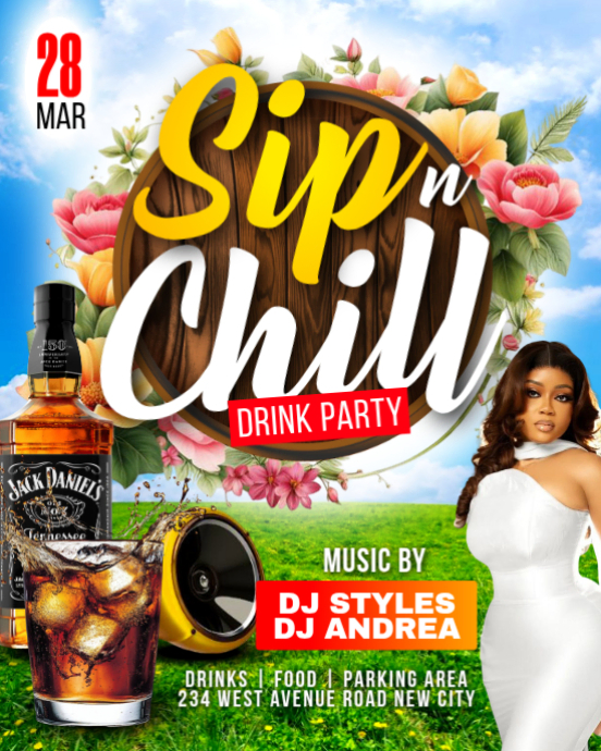 Sip and chill drink party music dj event invitation social media ...