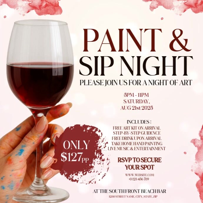 Sip and paint event instagram square design template | PosterMyWall
