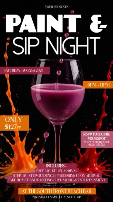 Sip and paint event instagram story design template | PosterMyWall