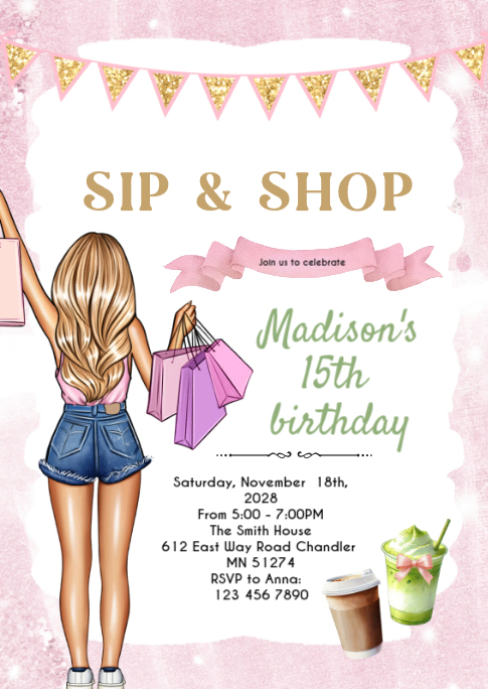 Sip and Shop mall scavenger party Invitation Templat | PosterMyWall