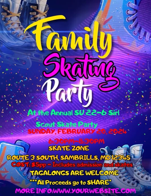 Skating Party Flyer Template Roller Skates Birthday Invitation