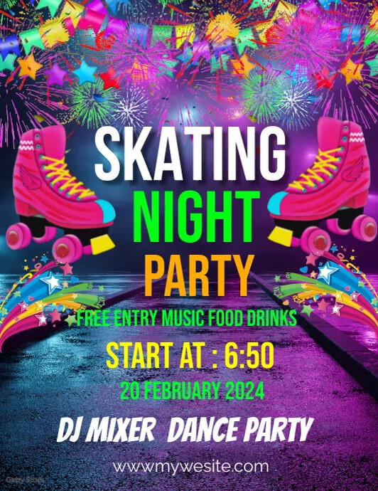 Skating night party flyers Template | PosterMyWall