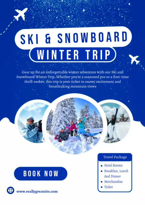 Ski and Snowboard Winter Trip Flyer Template | PosterMyWall