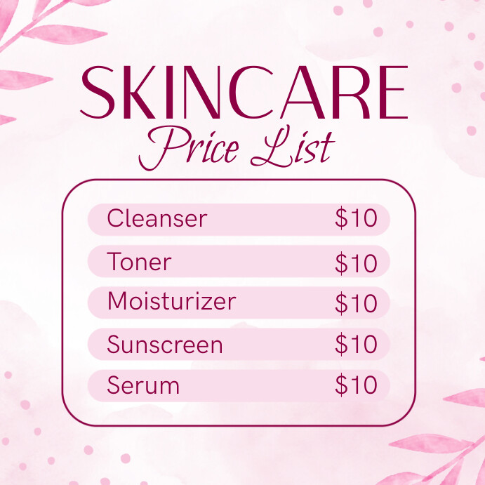 Copy of Skincare Price List | PosterMyWall