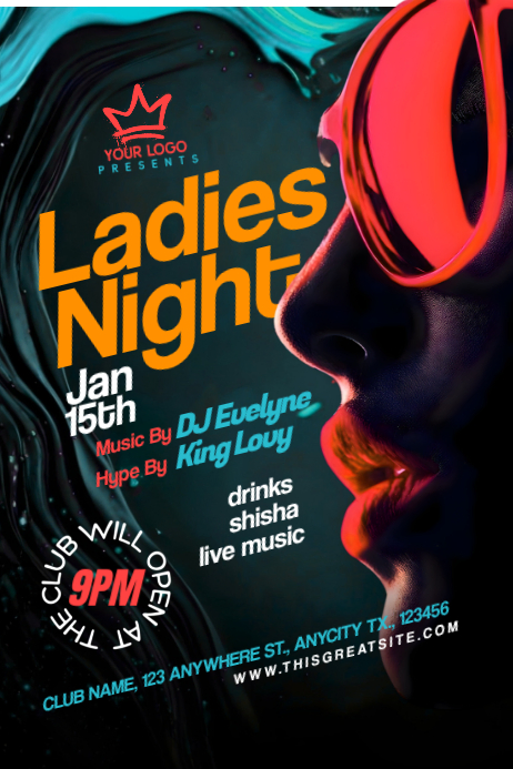 Sky Blue & Red Neon Ladies Night Poster Template | PosterMyWall