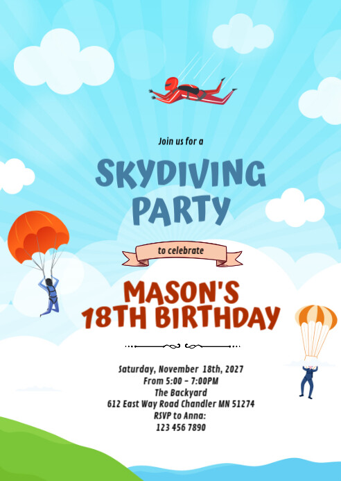 Copy of Sky diving birthday party invitation | PosterMyWall