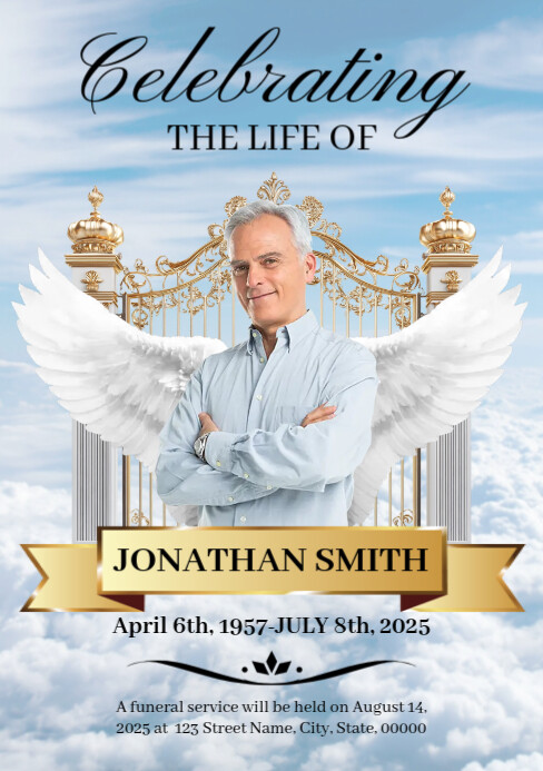 Copy of Sky Modern & Minimal Heaven Funeral Template A5 | PosterMyWall