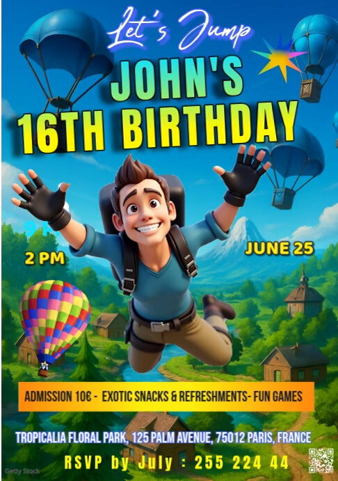 Skydive birthday Invitation Template | PosterMyWall