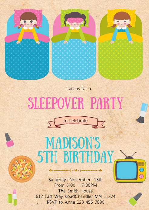 sleepover birthday party invitation Template | PosterMyWall